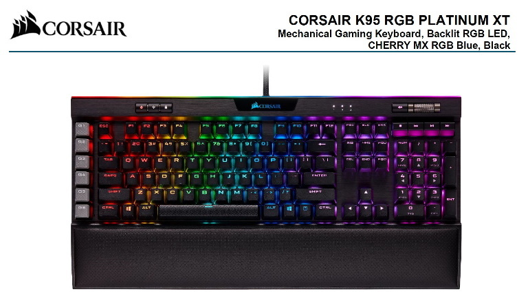 Corsair K95 RGB PLATINUM XT, Cherry MX Blue, Dynamic Per-Key RGB ...