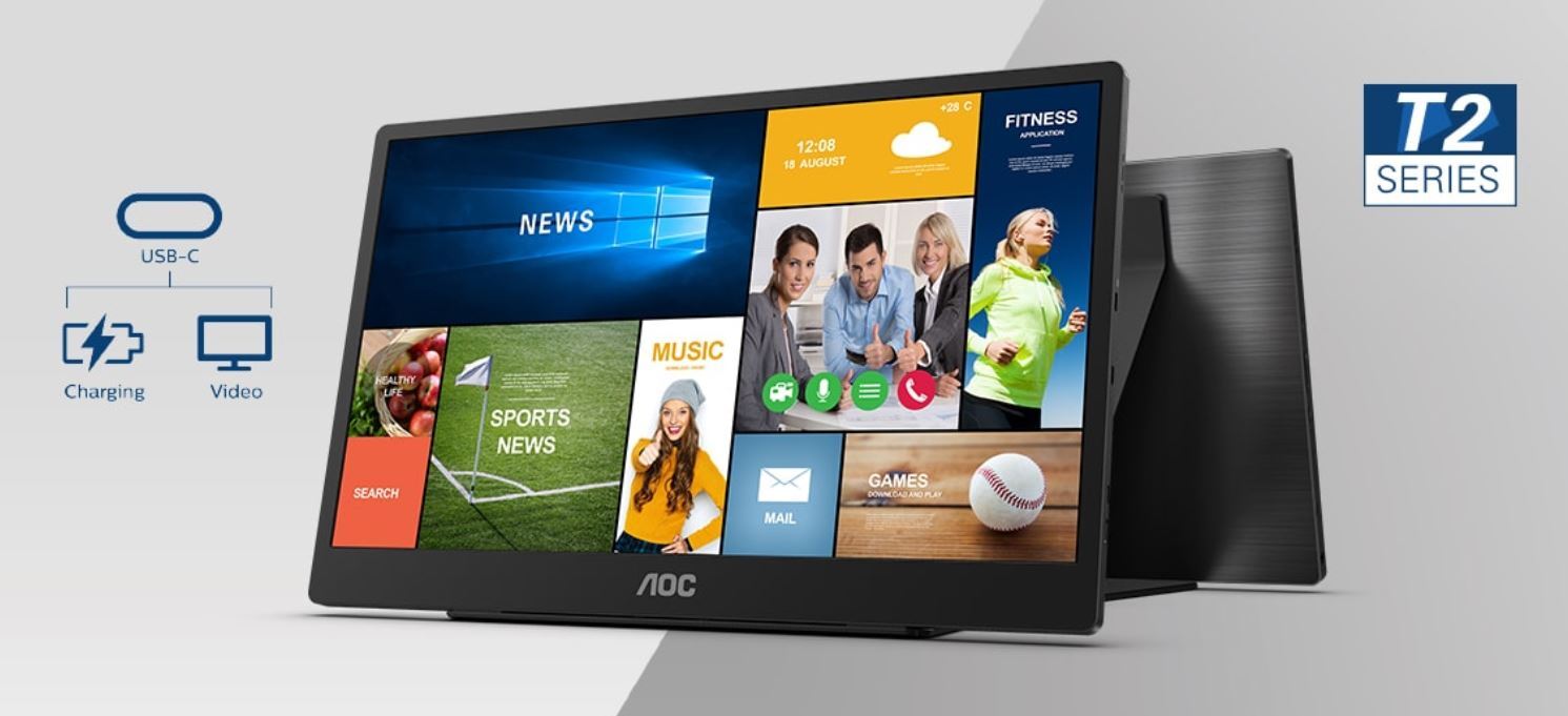 AOC 15.6' IPS, FHD, 4ms, 60Hz,USB-C Portable Monitor, 10 Points Touch ...